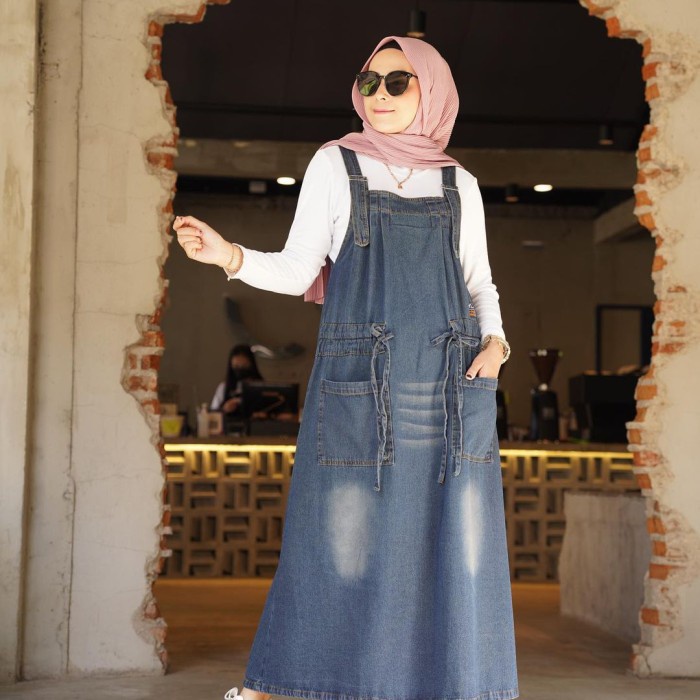 Jual Nai- Overall Dress Wanita Jeans Hijab Panjang Rok Kodok Levis Ori ...