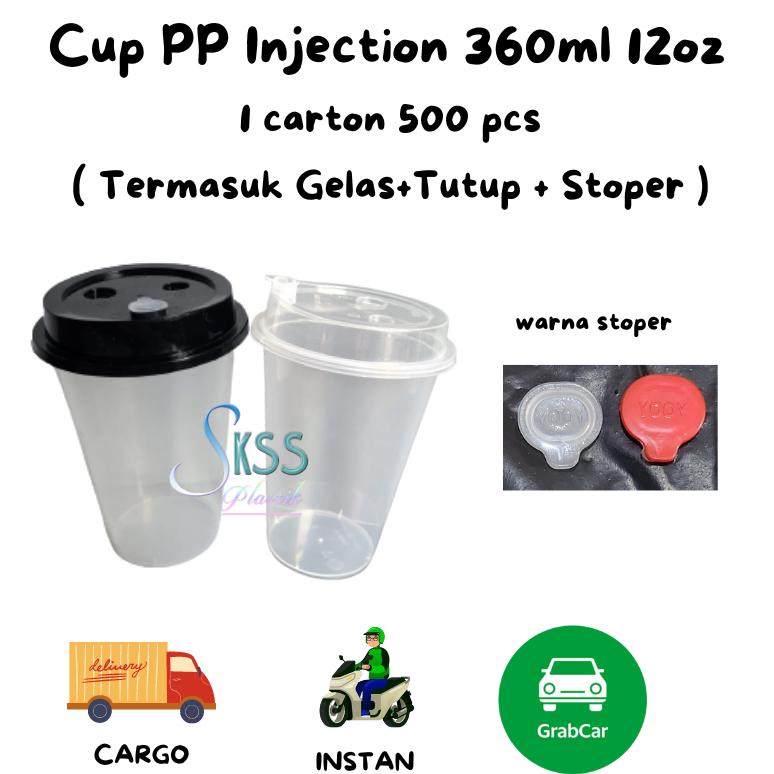 Jual Media 1 Dus Cup PP Injection 360ml 12oz Datar l Gelas Plastik Boba Cheese Tea 360 ml 12 oz ...