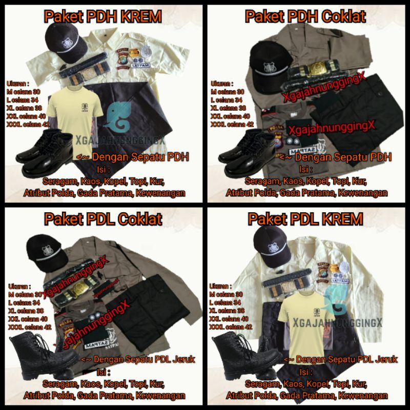Jual Paket Lengkap Seragam Setelan Security PDL PDH + Sepatu Seragam Baju PDH Satpam KREM ...