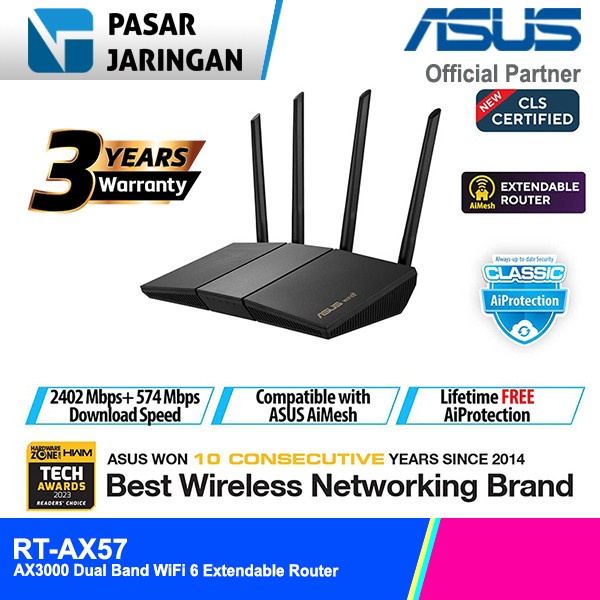 Jual ASUS RT-AX57 AX3000 Dual Band WiFi 6 Extendable Router | Shopee ...
