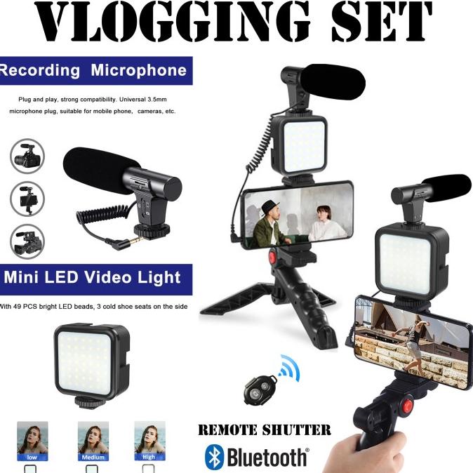 Jual Paket Vlogging Set Mic LED Tripod Video Recording Livestream Tool ...