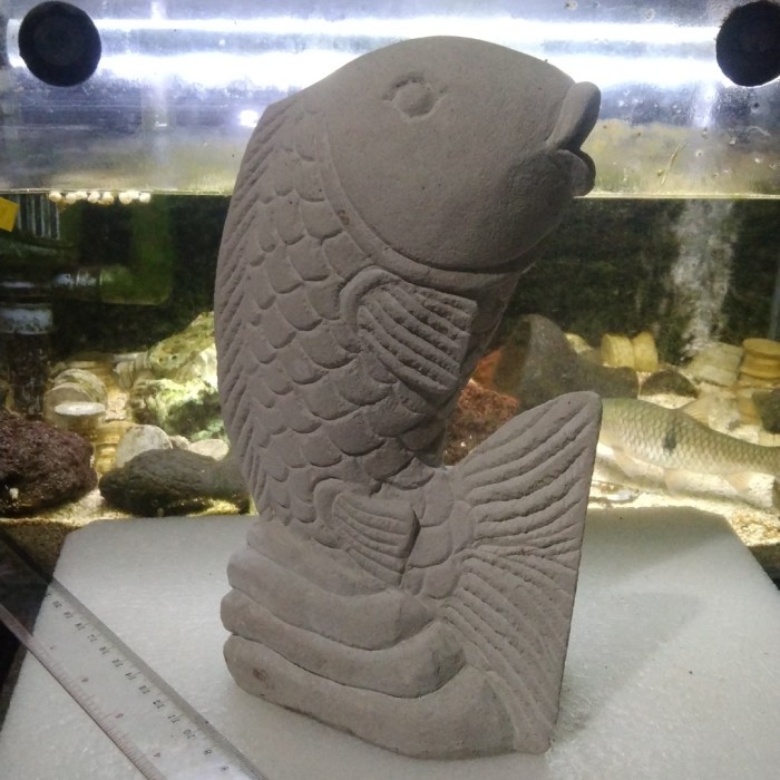 Jual PATUNG IKAN UNTUK HIASAN AIR MANCUR 22CM BAHAN BATU ALAM ASLI ...