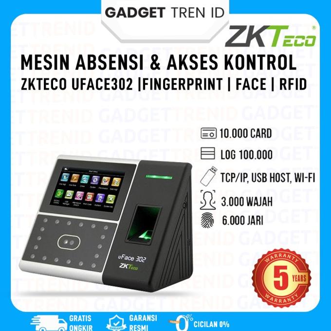 Jual Ready Stock! Mesin Absensi Zkteco Uface 302 | Sidik Jari | Wajah ...