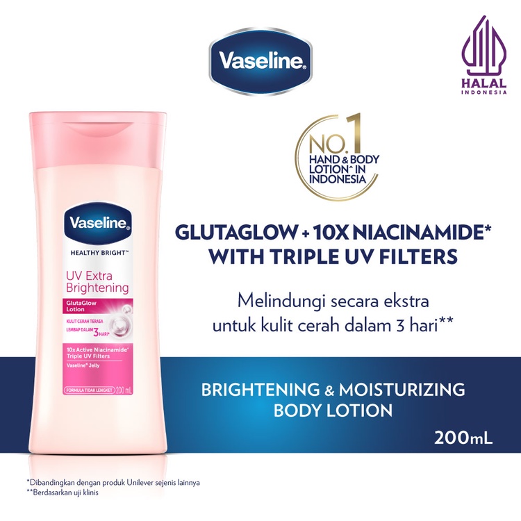 Jual Vaseline Lotion Healthy Bright UV Extra Brightening 200ml | Shopee Indonesia
