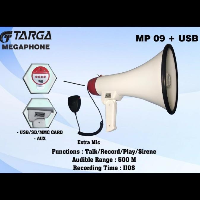 Jual Megaphone Targa MP 09 + USB,Play, sirene, record,AUX, SD/MMC,Extra ...