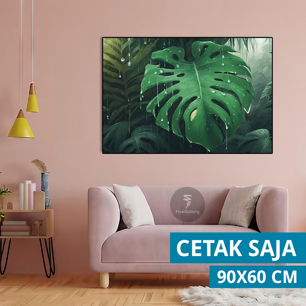 Jual Lukisan EXTRAJUMBO 90x60 Daun Monstera Basah Hiasan Dinding ...