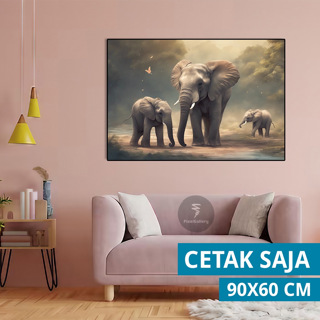 Jual Lukisan EXTRAJUMBO 90x60 Gajah - Gajah Hiasan Dinding Walldecor ...