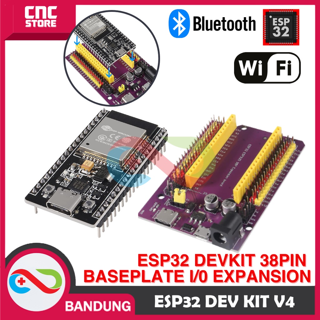 Jual Esp32 Esp 32s Doit Wifi Bluetooth Iot Dual Core Type C 38 Pin Plus Expansion Base Plate
