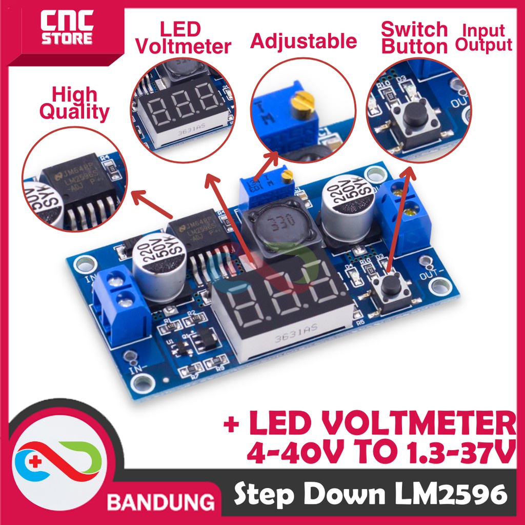 Jual LM2596 DC-DC ADJUSTABLE STEP DOWN 4-40V to 1.3-37V LED VOLTMETER ...