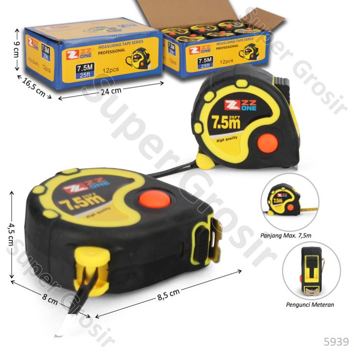 Jual Alat Pengukur Meteran Kuning Hitam 7,5 m / 25 ft ZZ One 3116 ...