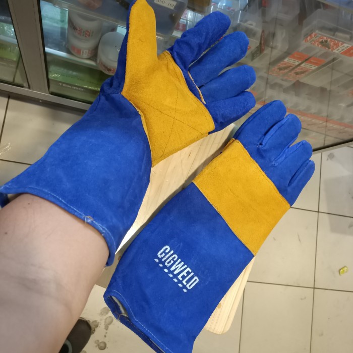 Jual sarung tangan las cigweld / sarung tangan las kulit biru cigweld ...