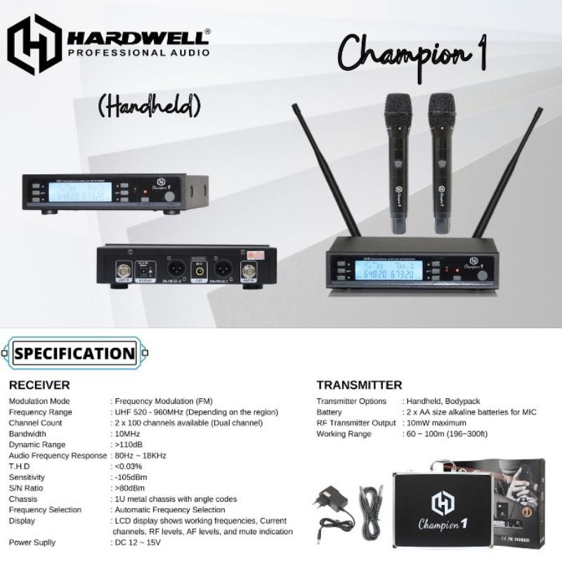 Jual MIC MICROPHONE WIRELESS 2MIC HANDLE HARDWELL CHAMPION 1 PACKING ...