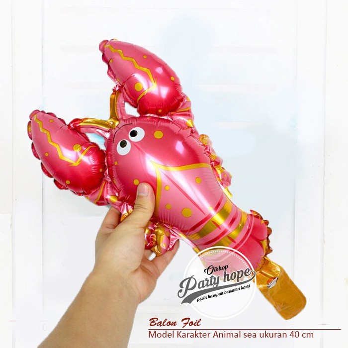Jual balon foil ikan lobster mini / balon foil udang laut balon animal ...