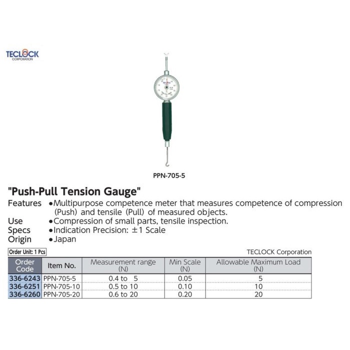 Jual [Ori] Push-Pull Tension Gauge Load 20N Teclock Ppn-705-20 Terbatas | Shopee Indonesia