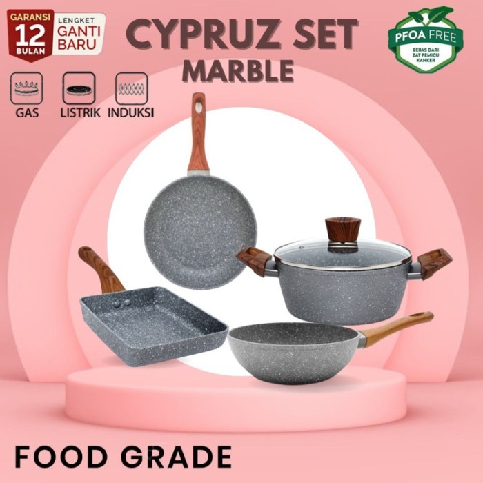 Jual [Baru] Cypruz Cyprus Set Pan Marble 4 Pcs Panci Wajan Pengorengan Induksi Terbaru | Shopee ...