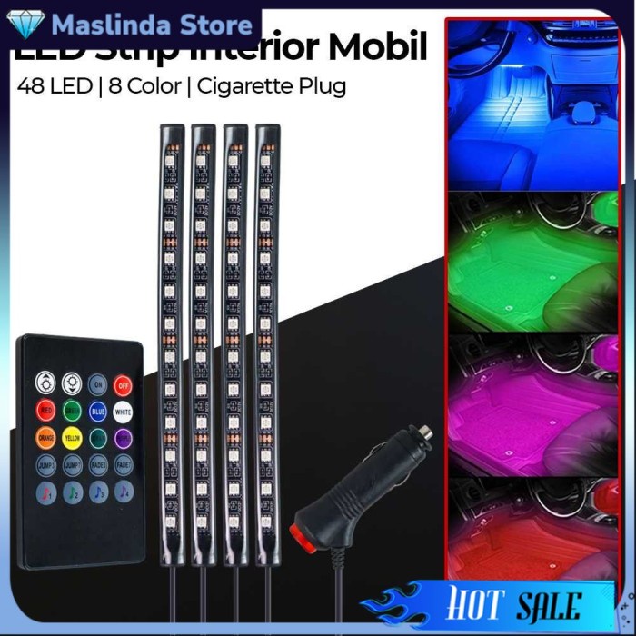 Jual Lampu LED Strip Flexible Car Light Cigarette Plug 8 Color 4 PCS ...