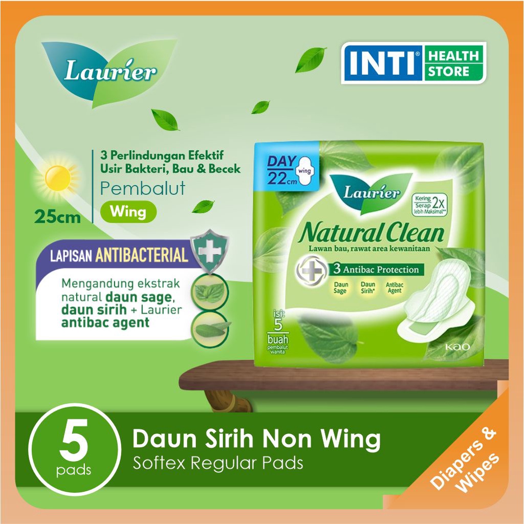 Jual Laurier Natural Clean Pembalut Wanita Daun Sirih Day Wing 22cm 5 ...