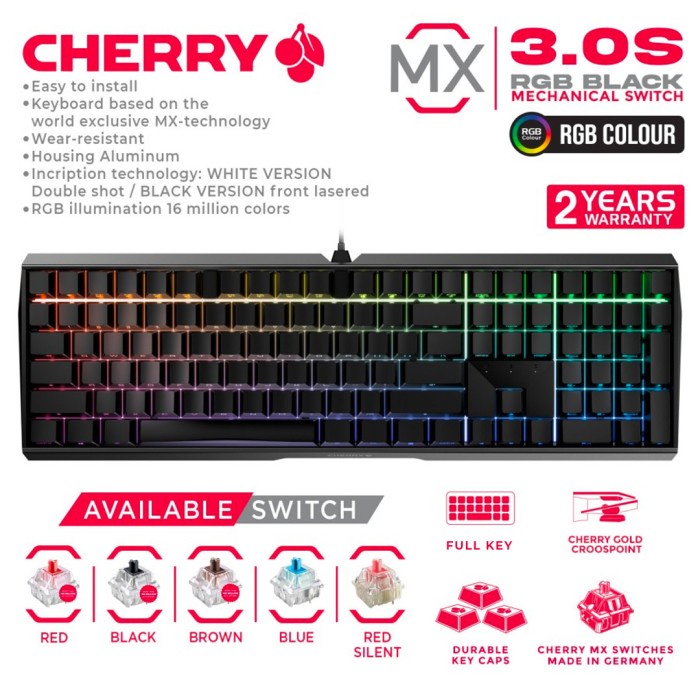 Jual Cherry MX Mechanical Gaming Keyboard Black RGB Full Keys - MX 3.0S ...