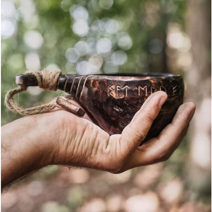 Jual Terbaru Viking Style Wooden Kuksa Cup With Hand-Engraved Norse ...