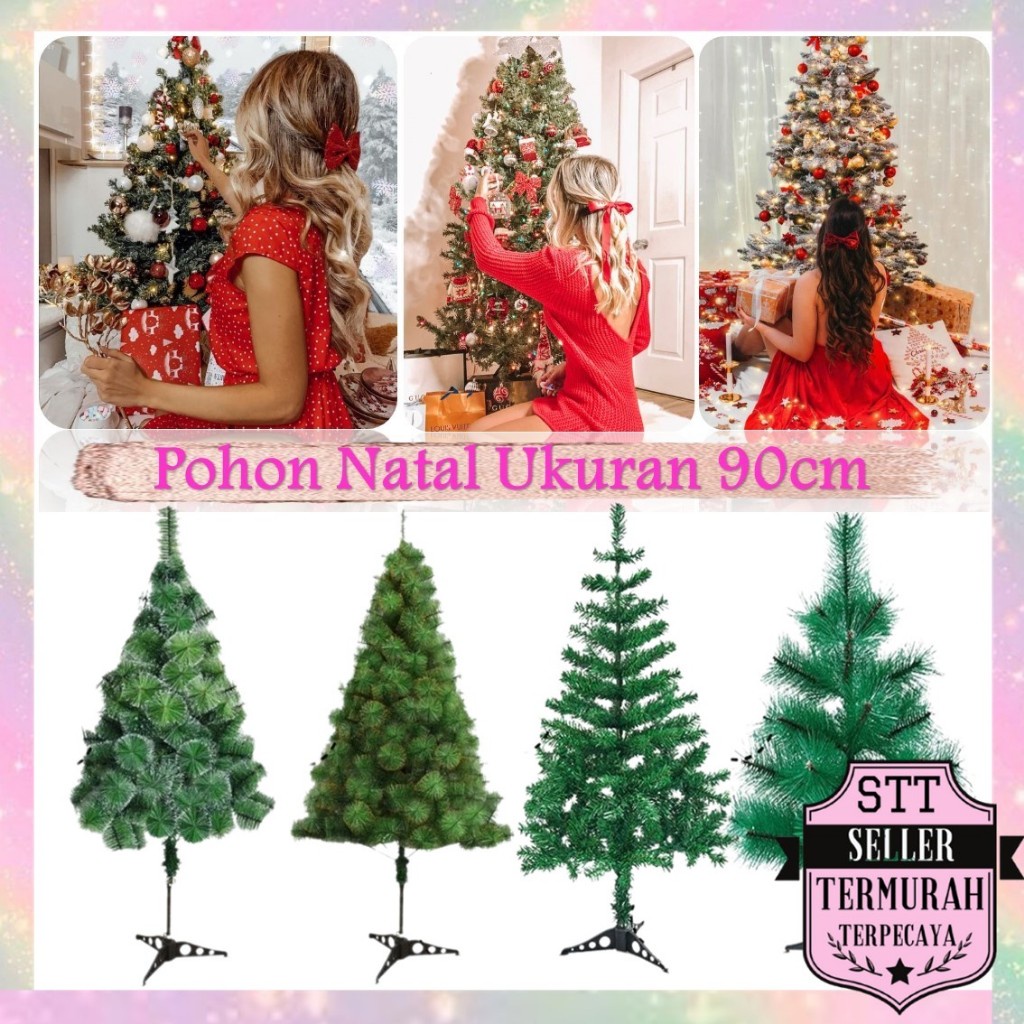 Jual STT Pohon Natal 90cm Pohon Cemara Green Pine Snow Pine Green Gold ...