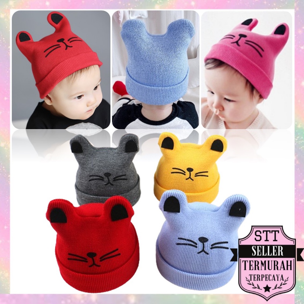 Jual STT Kupluk Bayi Karakter Kucing Lucu Unisex Bahan Rajut Baby Hat ...