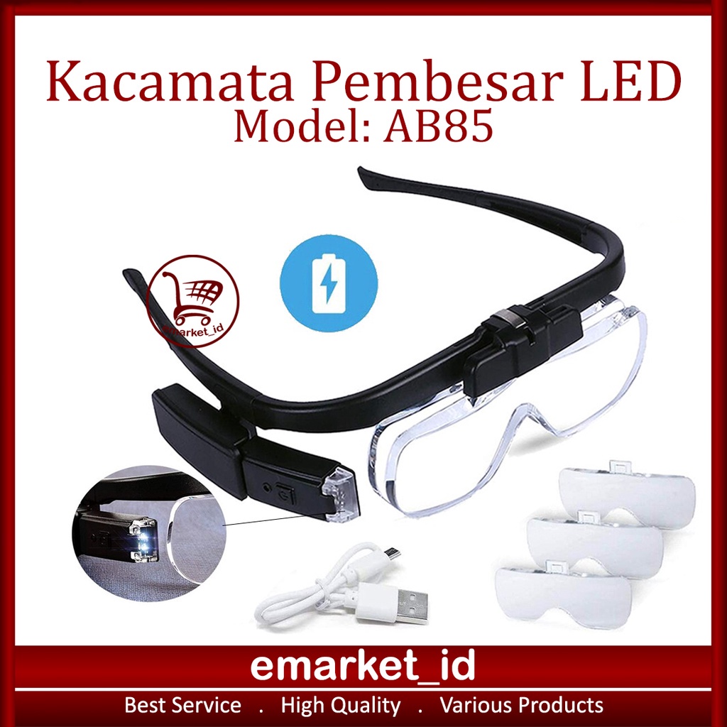 Jual Kacamata Pembesar LED AB85 / Kaca Mata Servis / Lampu Reparasi ...