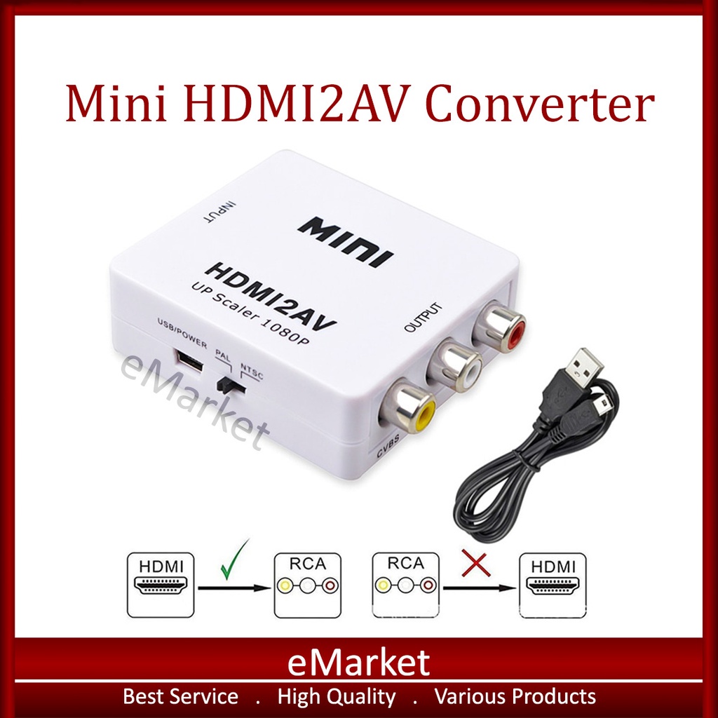 Jual Mini HDMI2AV Converter / HDMI To RCA AV Adaptor / Box TV Tabung ...