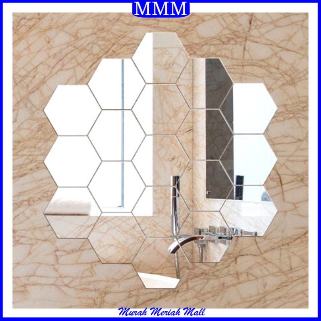 Jual MMM Stiker Cermin Dinding Anti Pecah Tempel Hexagonal Mirror Wall ...