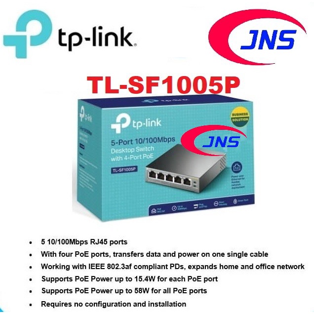 Jual TP-LINK TL-SF1005P 5-PORT 10/100MBPS DESKTOP SWITCH WITH 4-PORT ...
