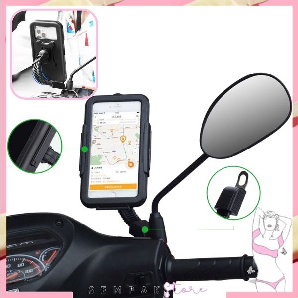 Jual SS Phone Holder Hp Spion Motor Waterproof M3B Tempat Handphone Sepeda Motor Holder Spion ...