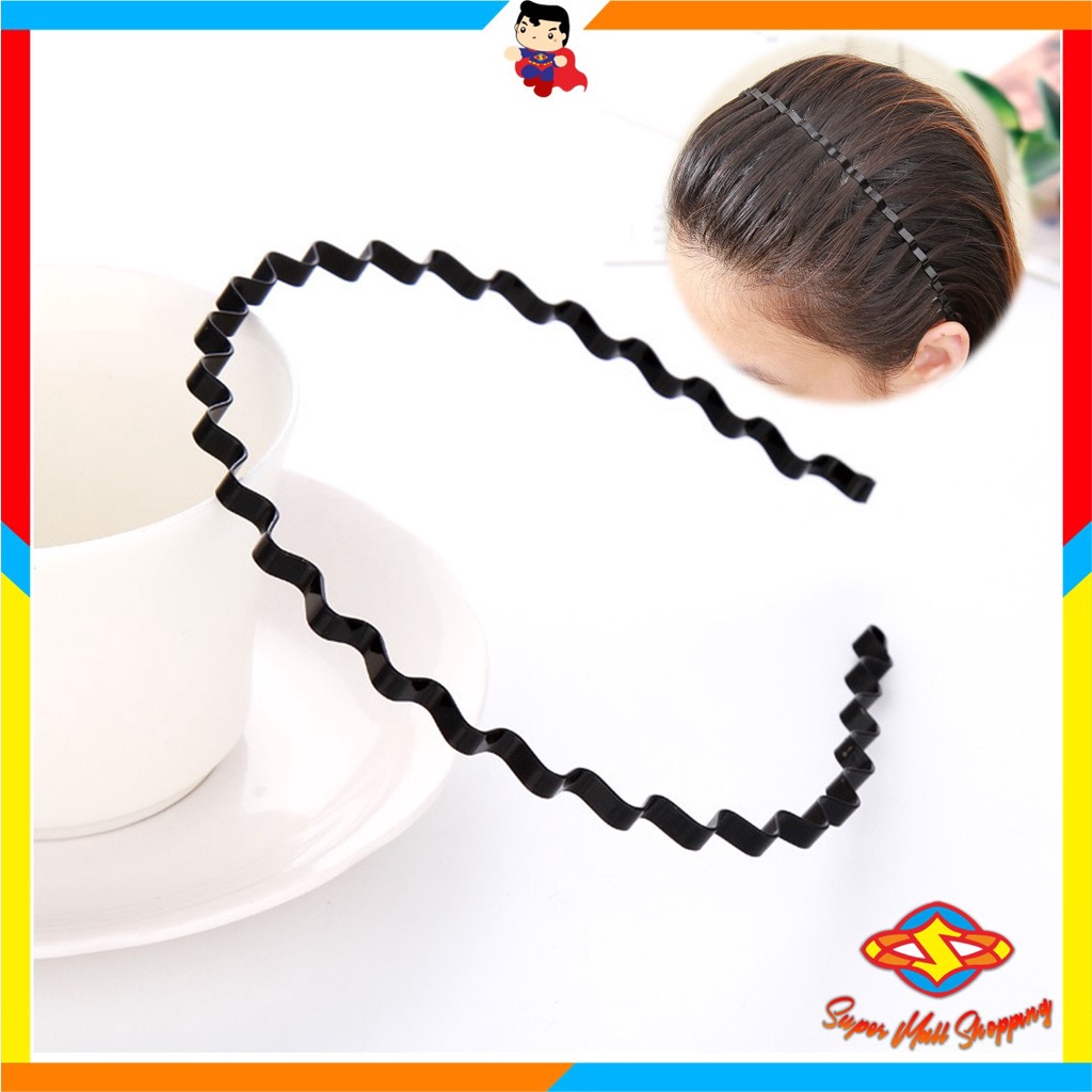 Jual SMS Bando Korea Bentuk Gelombang Zigzag Hitam Polos Bandana ...