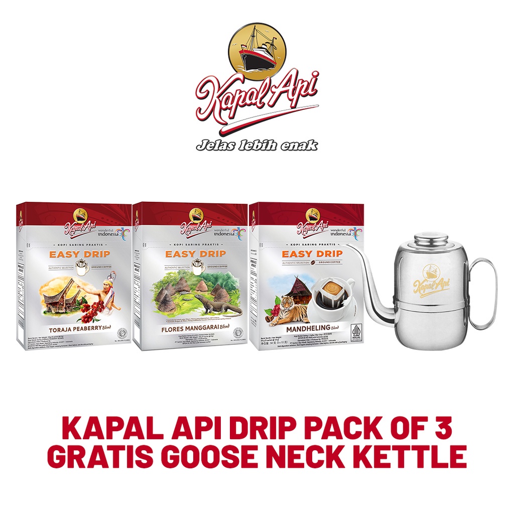 Jual Kapal Api Drip Pack of 3 - Free Goose Neck Kettle | Shopee Indonesia