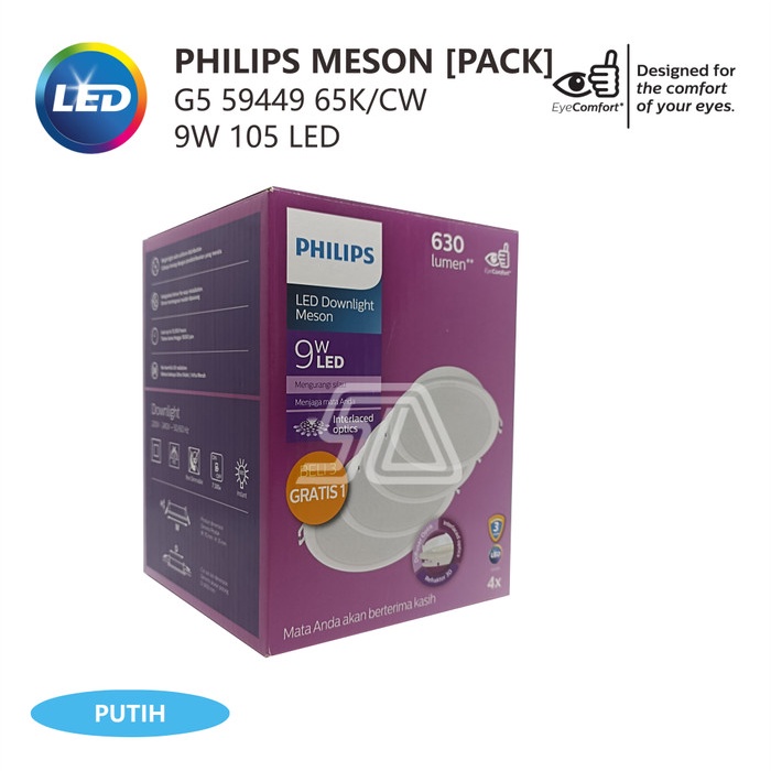 Jual Downlight LED Philips 59449 Meson G5 105 9W 65K ID MP Putih PACK | Shopee Indonesia