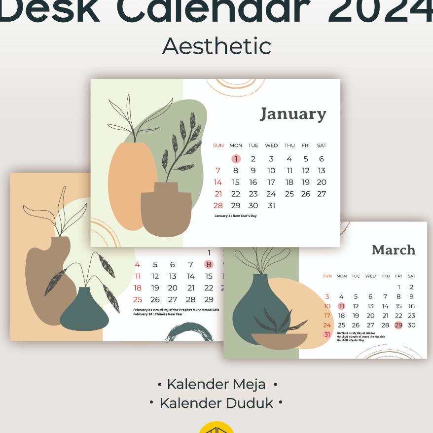 Jual Kalender 2024 Aesthetic Nimalis Simple Estetik / Kalender Meja ...