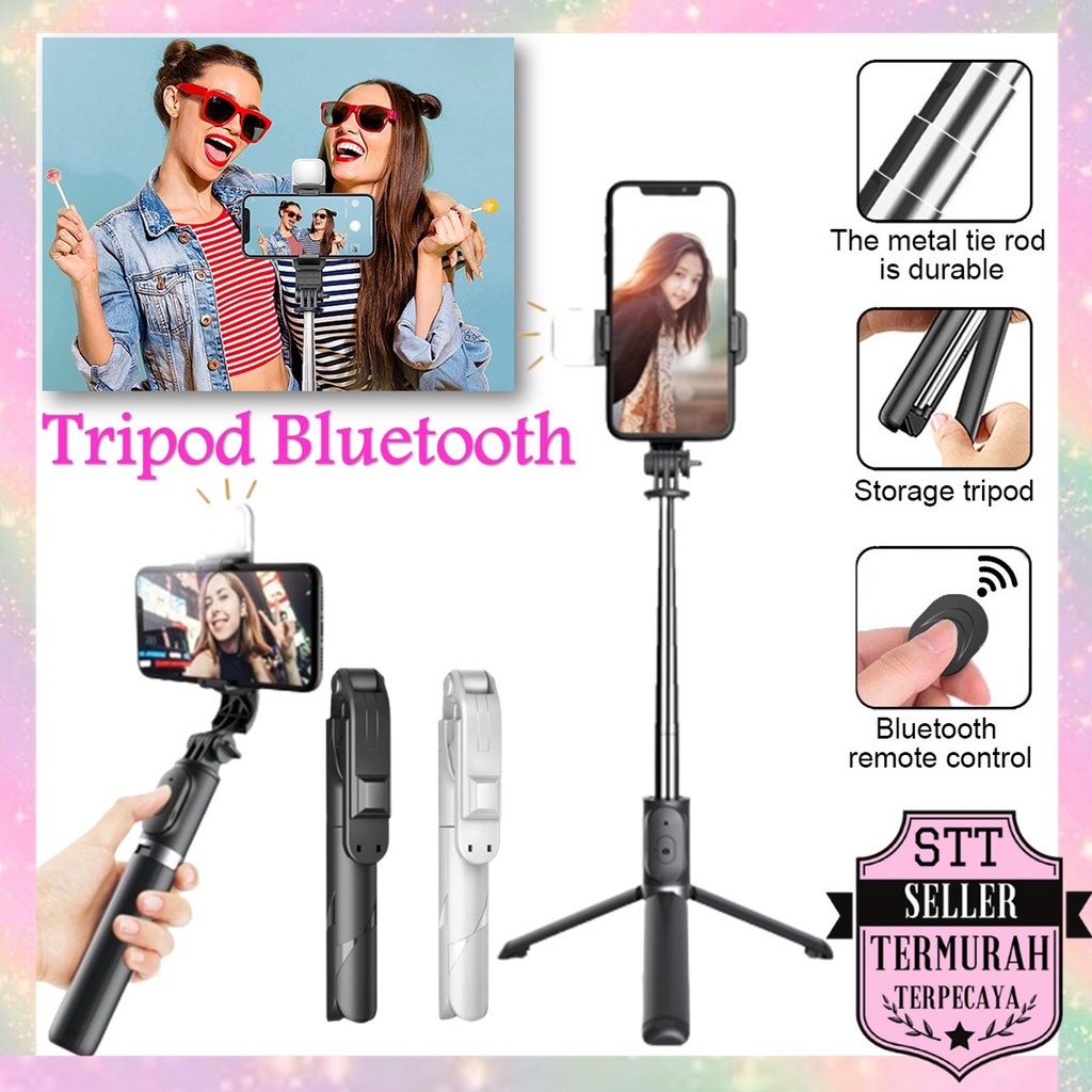 Jual STT Tripod Bluetooth Selfie Stick LED Flash With Fill Light Tripod Expandable Tongsis ...