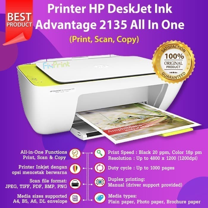 Jual Printer HP Deskjet 2135 Ink Advantage Print Scan Copy All-in-One New | Shopee Indonesia