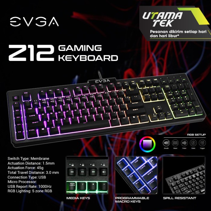 Jual EVGA Gaming Keyboard Z12 Programmable macro key gaming keyboard ...