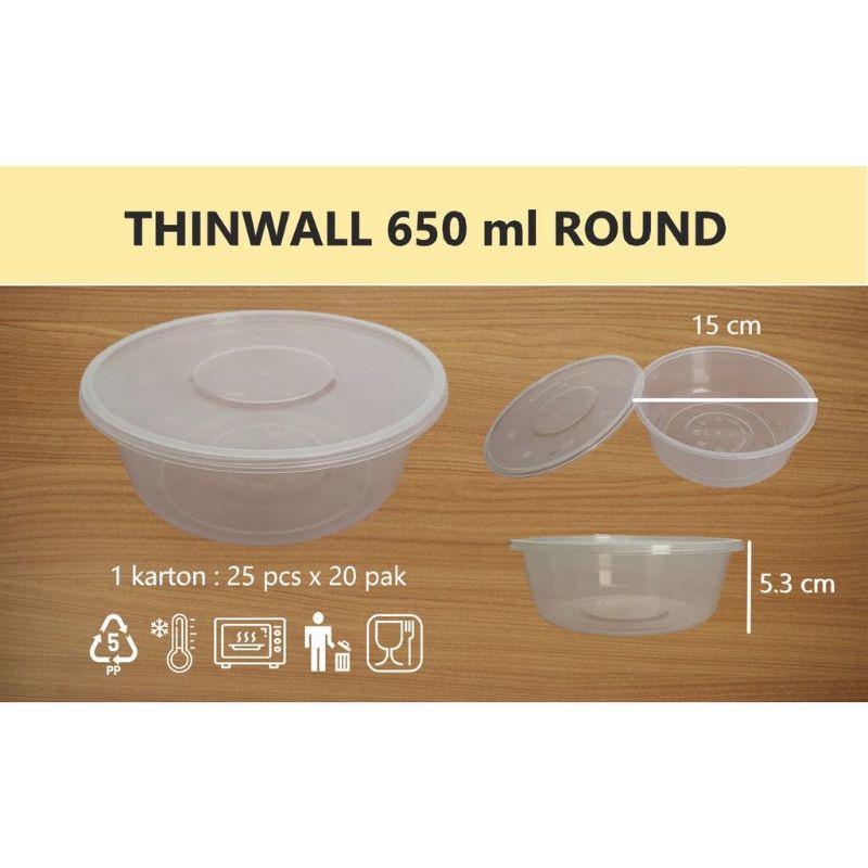 Jual Thinwall Bulat 650 ml Round / Kotak Makan Plastik 650 ml Bulat ...