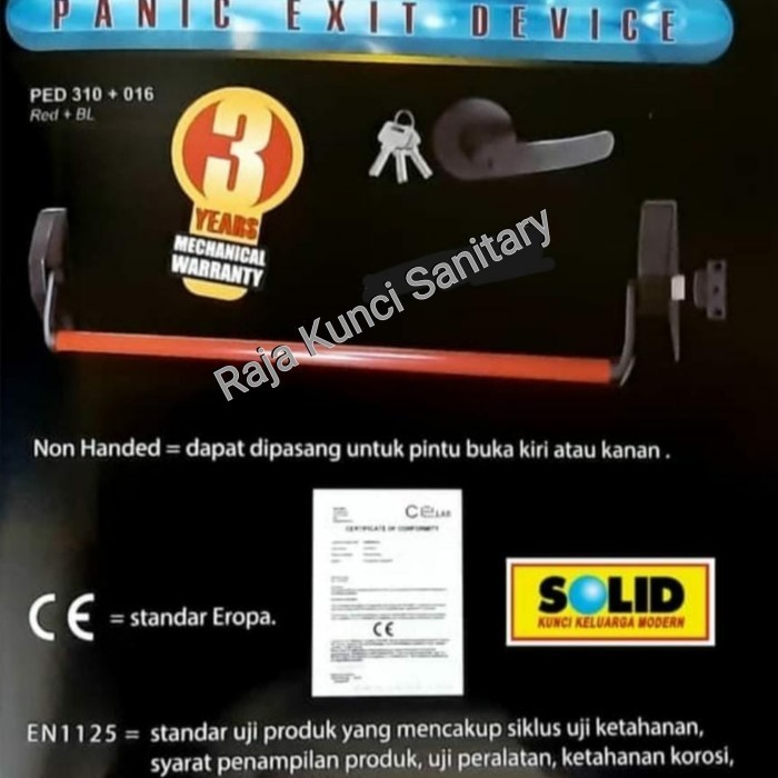 Jual Panic Bar Solid PED 310+016 Red+Black/Handle Pintu Emergency ...
