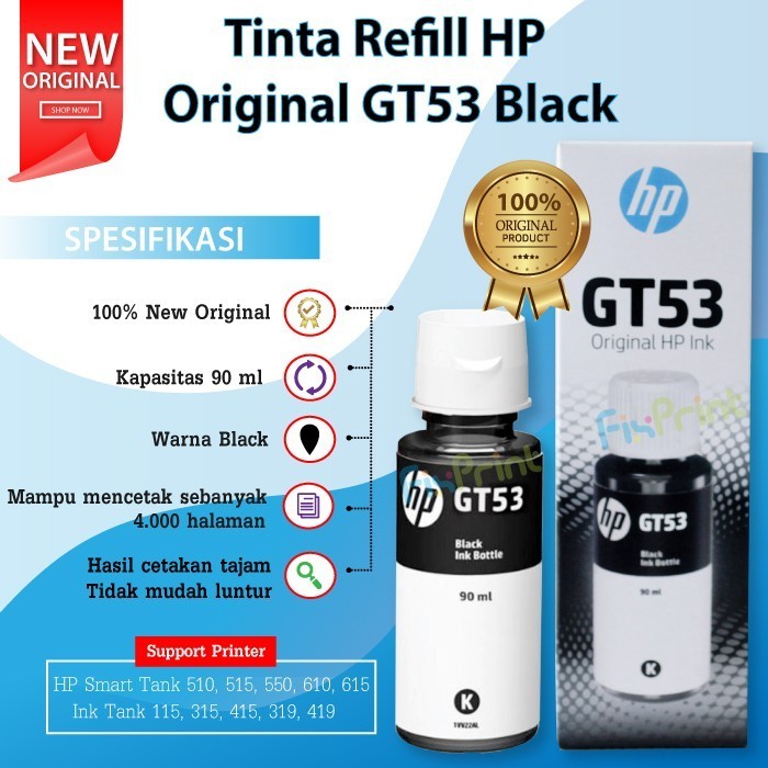 Jual Tinta Hp Gt51 Black Original Ink M0H57A Hitam 90Ml Printer Gt5810 ...
