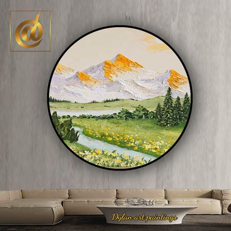Jual lukisan pemandangan gunung texture diameter variasi plus frame ...