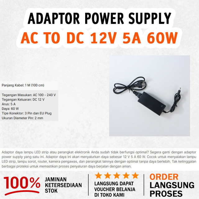 Jual Power Adapter | Adaptor daya Perlindungan Arus Pendek EU Plug 12V ...