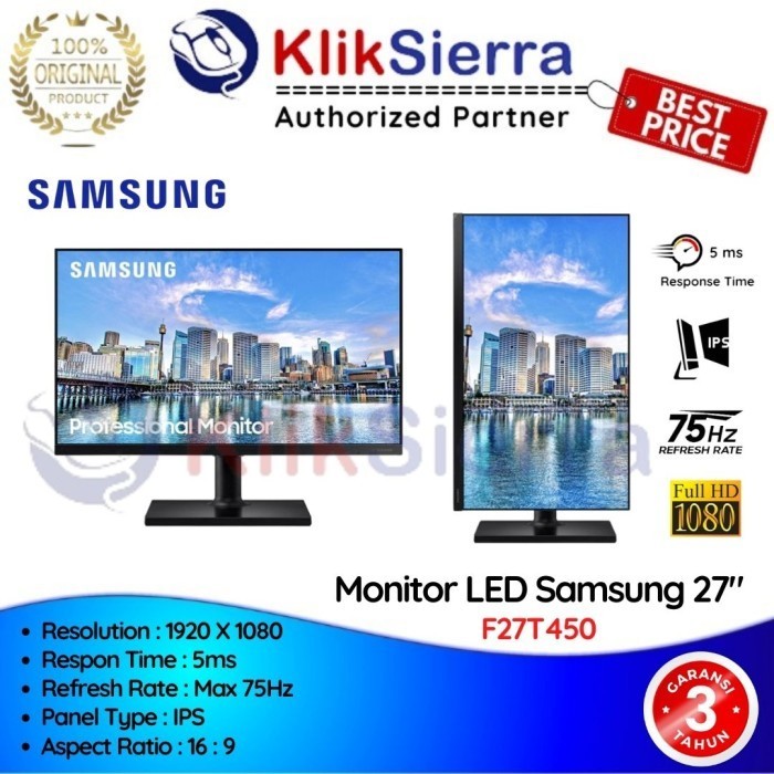 Jual Terlaris Samsung Monitor 27" Inch Lf27T450 Fhd Ips 75Hz Bezel-Less ...