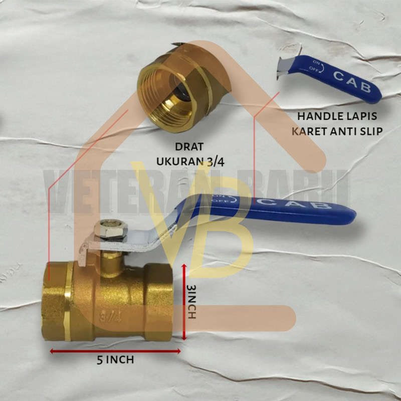 Jual stop kran pvc CAB 1/2" 3/4" inch ball valve /stop keran kuningan ...