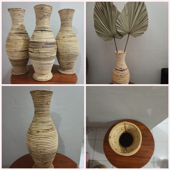 Jual Vas Pot Guci Tempat Bunga Rotan 50 cm | Shopee Indonesia