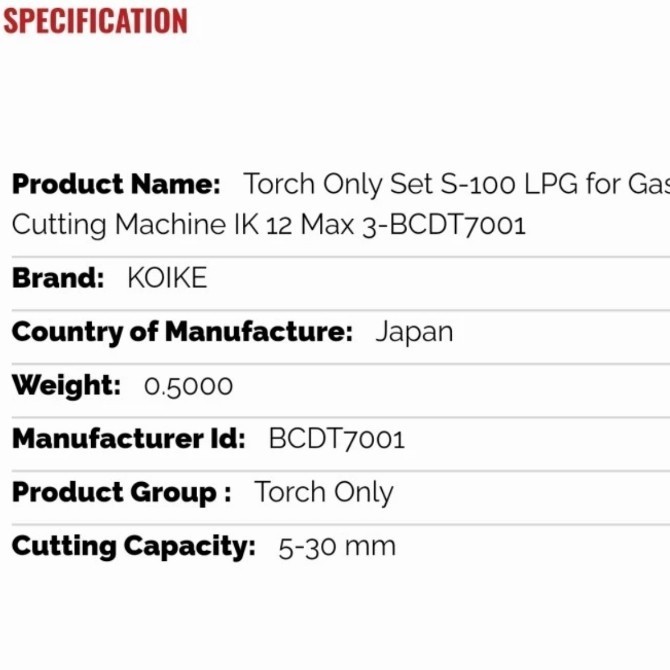 Jual Koike Gas Cutting Machine Ik 12 Max 3-Bcdt7001 Torch Only Set S ...