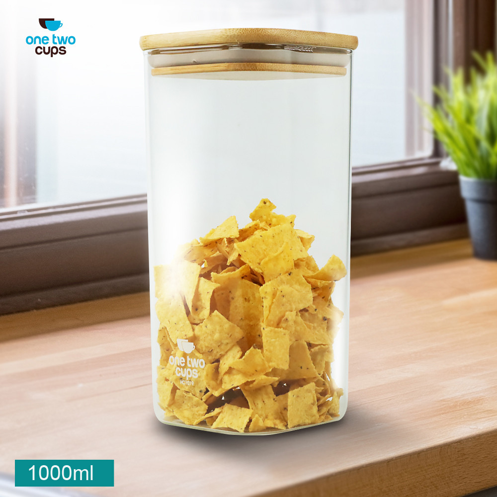 Jual One Two Cups Toples Kaca Penyimpanan Makanan Coffee Storage Glass ...