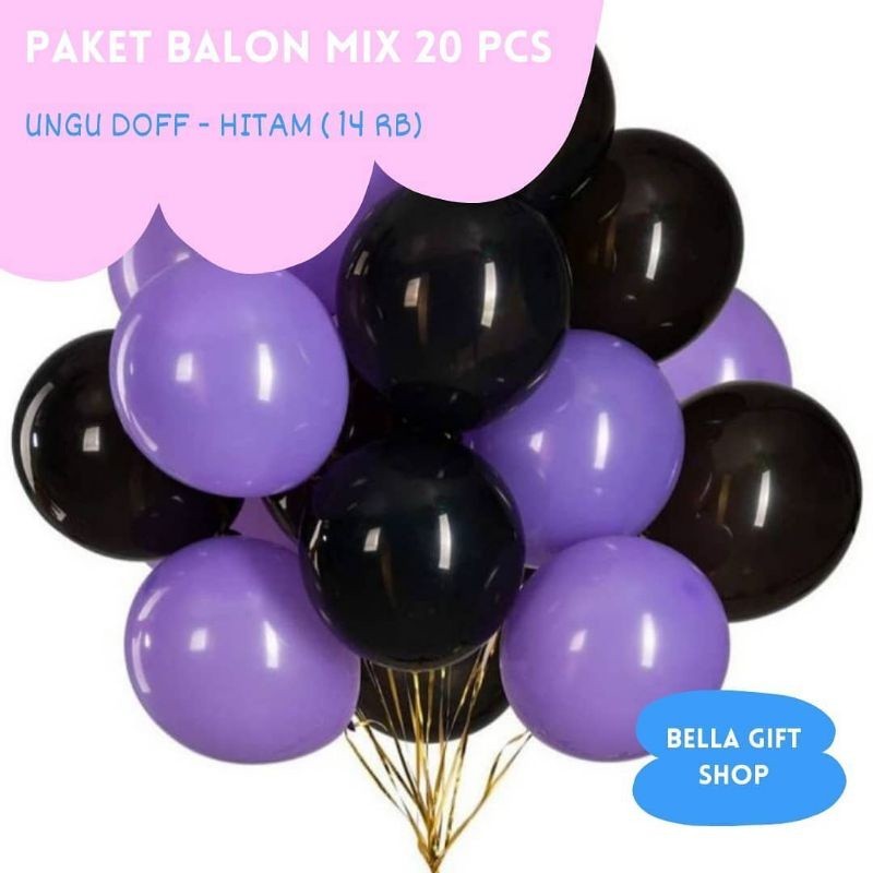 Jual paket balon mix 20 pcs balon doff tebal hitam ungu 20 pcs | Shopee ...