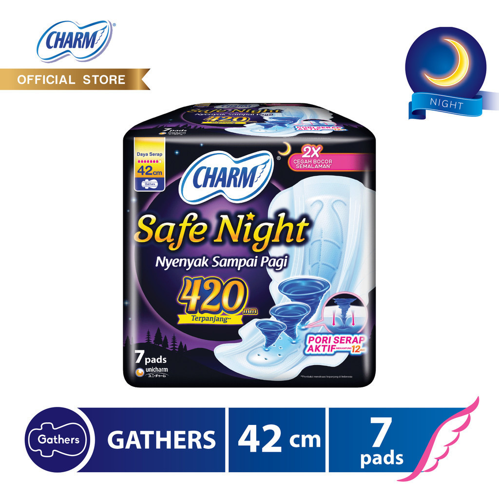 Jual Charm Pembalut Safe Night 42cm Gather 7 pads | Shopee Indonesia