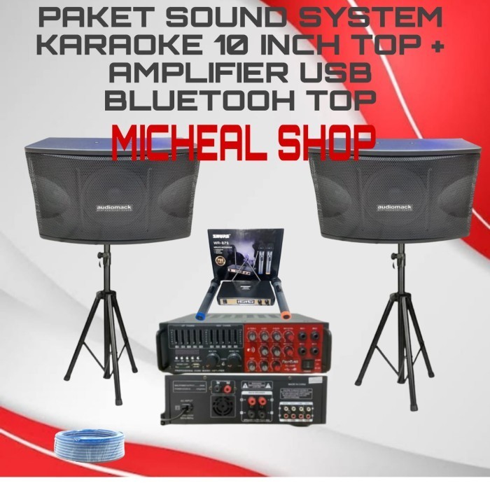 Jual Paket Karaoke Speaker Audiomack 10inch TOP AMPLIFIER USB BLUETOOTH ...